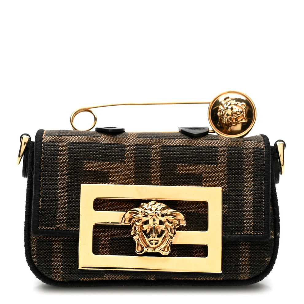 Fendi X VERSACE Fabric Jacquard Fendace FF Nano Brooch Baguette Tobacco ...