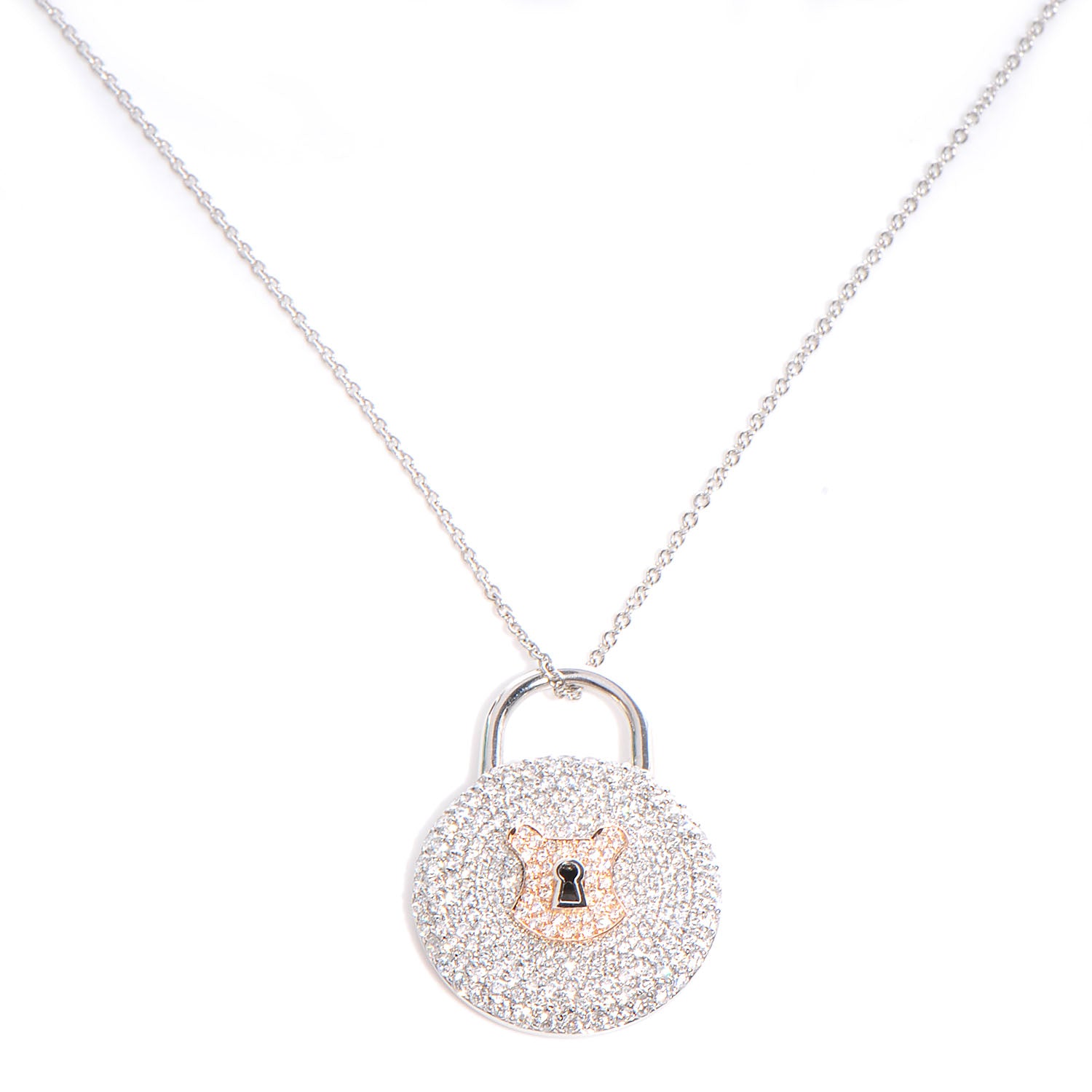 Tiffany Platinum 18K Rose Gold Diamond Vintage Lock Pendant Necklace ...