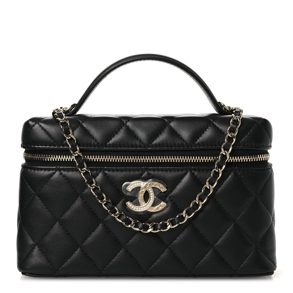 Chanel Lambskin Quilted Crystal CC Top Handle Slim Vanity Case With ...