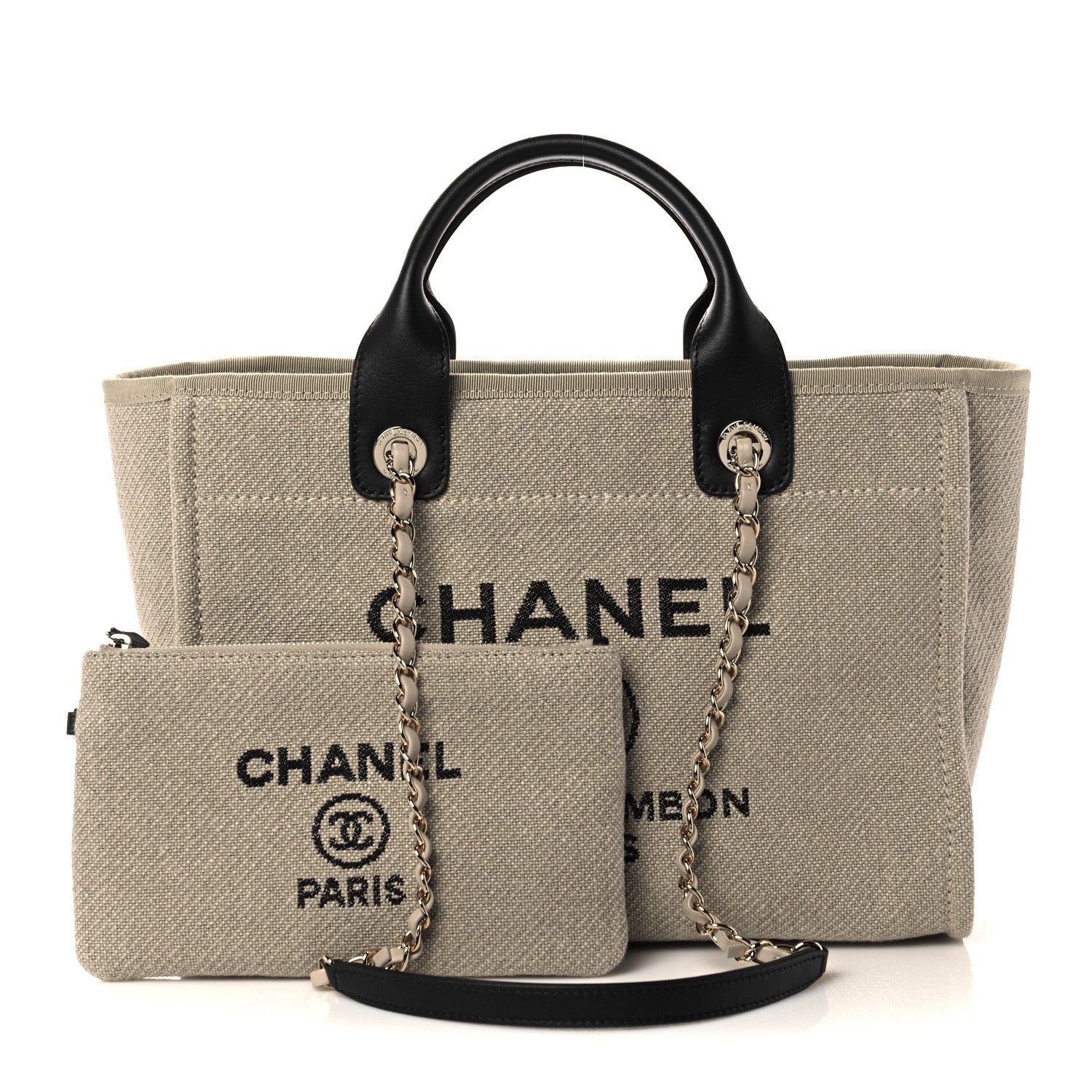 Chanel Mixed Fibers Small Deauville Tote Beige Black 1030469 – FASHIONPHILE