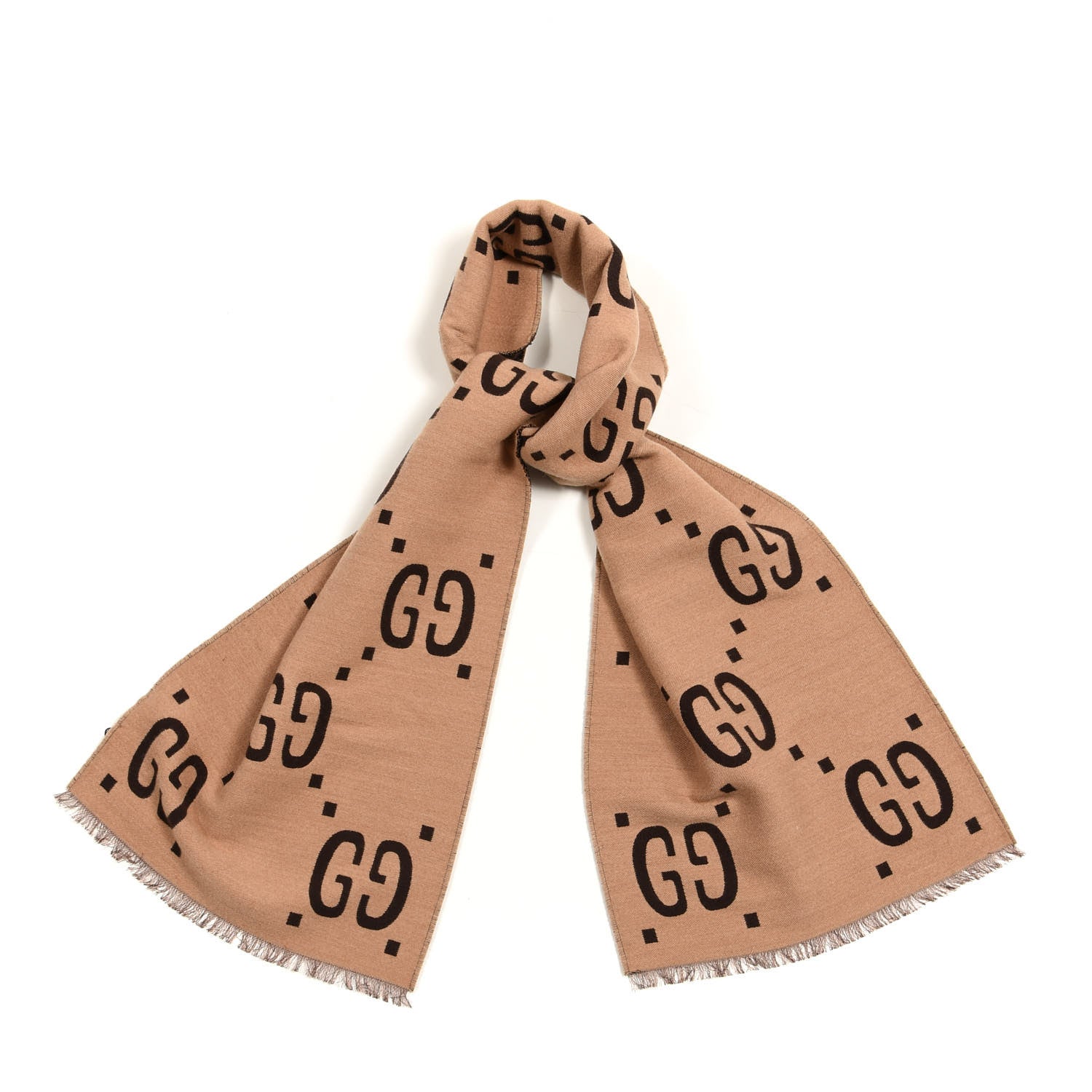 Gucci Wool Silk Monogram Jumbo GG Freedom Scarf Dark Brown Beige 717947 ...
