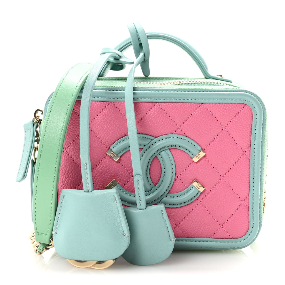 Chanel Caviar Quilted Small CC Filigree Vanity Case Pink Green Blue ...