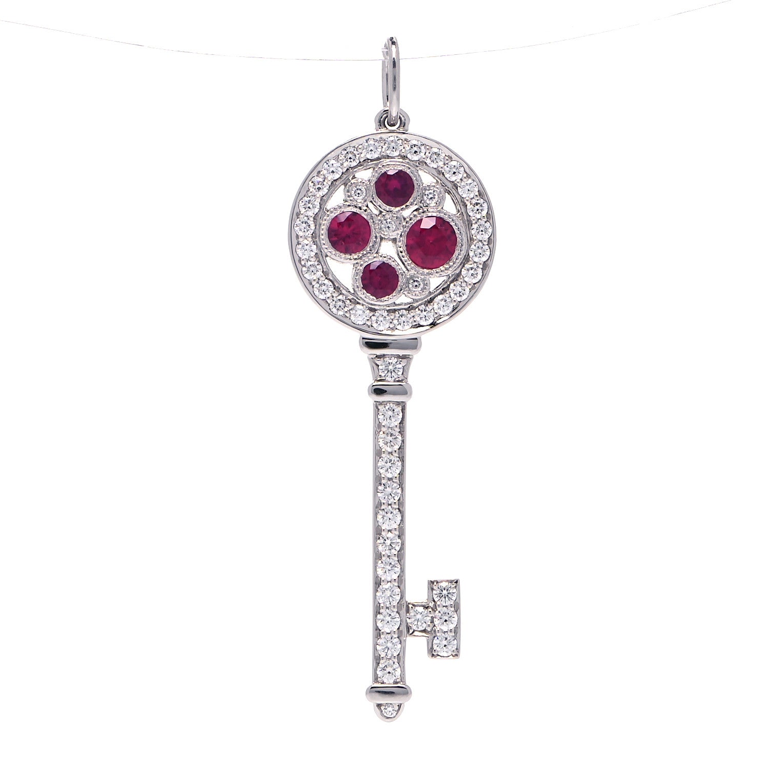 Tiffany Platinum Diamond Ruby Cobblestone Key Pendant 841795 – FASHIONPHILE