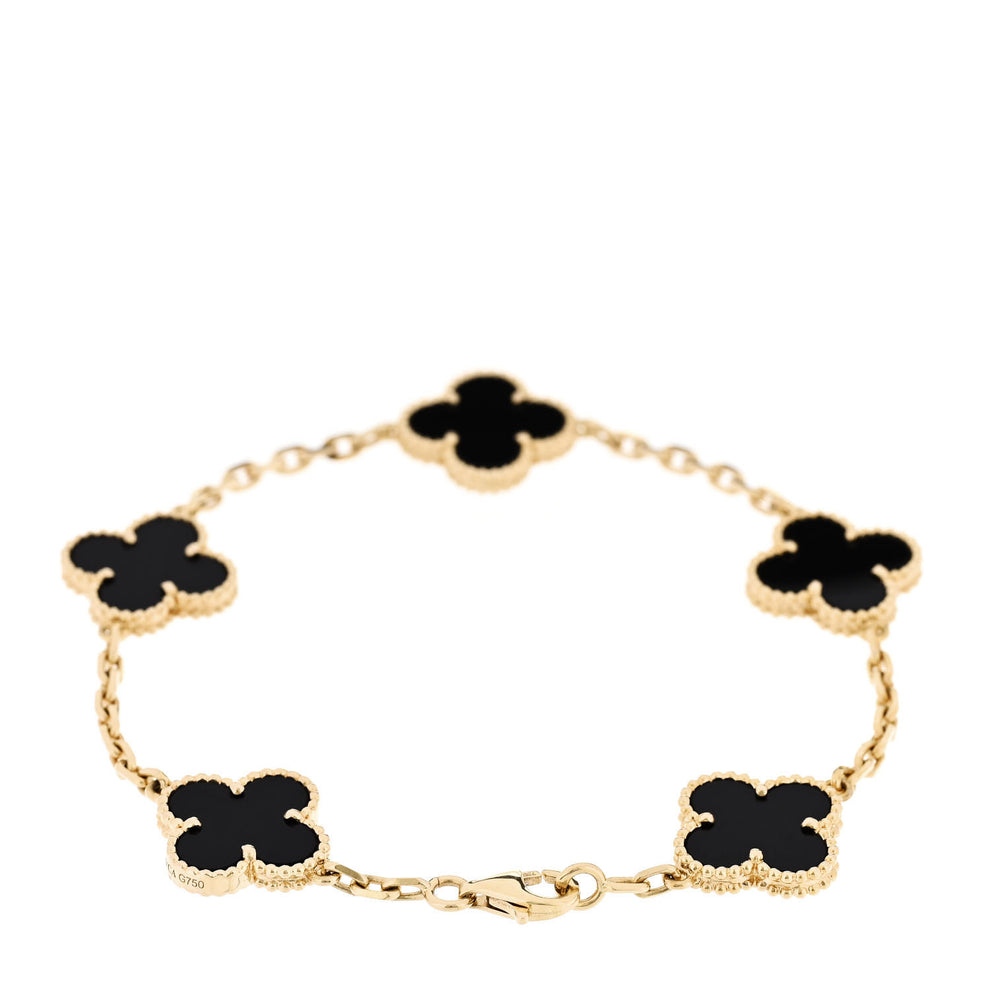 Van Cleef & Arpels 18K Yellow Gold Black Onyx 5 Motifs Vintage Alhambra ...