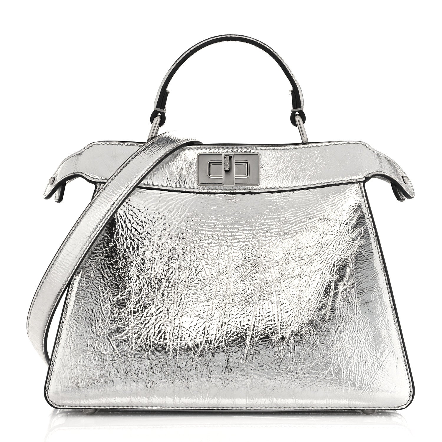 Fendi Rock Millenium Laminata Small Peekaboo I SEE U Satchel Argento ...