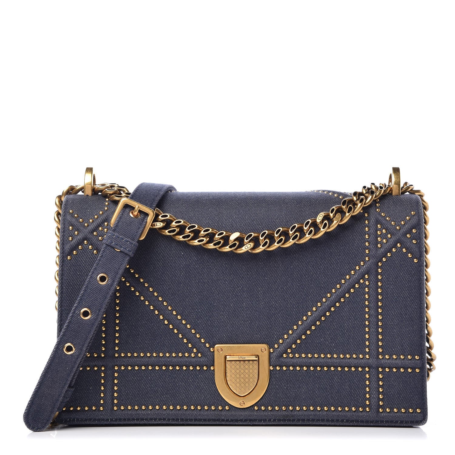 Christian Dior Denim Studded Medium Diorama Flap Bag Blue 366323 ...