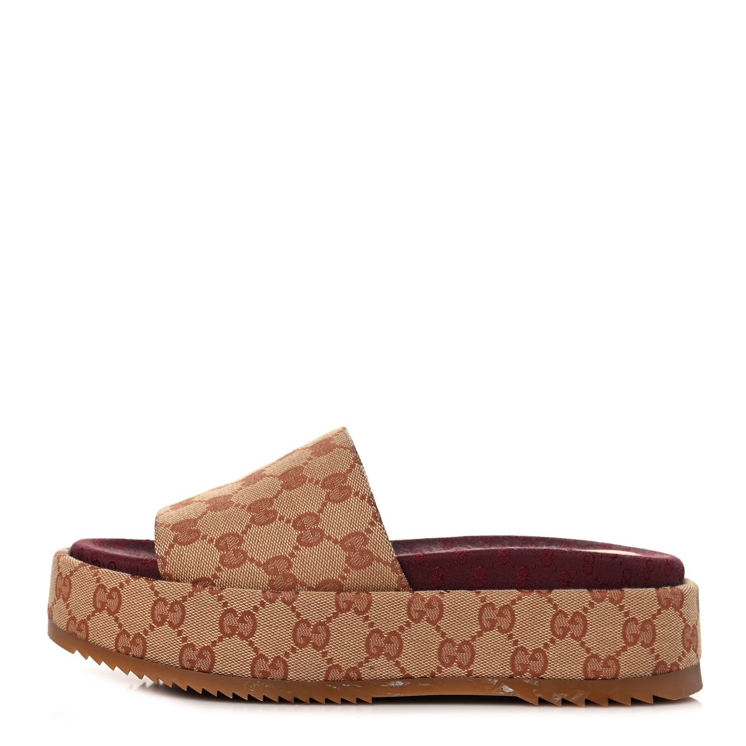 Gucci Canvas GG Monogram Angelina Platform Slide Sandals 40 Beige ...