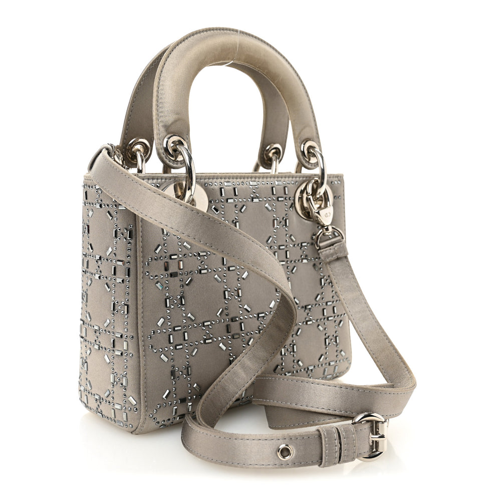 Christian Dior Satin Crystal Cannage Mini Lady Dior Gray 1788891 ...