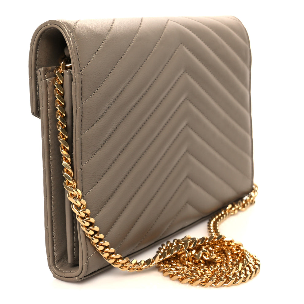 Saint Laurent Lambskin Matelasse Chevron Monogram Envelope Chain Wallet ...