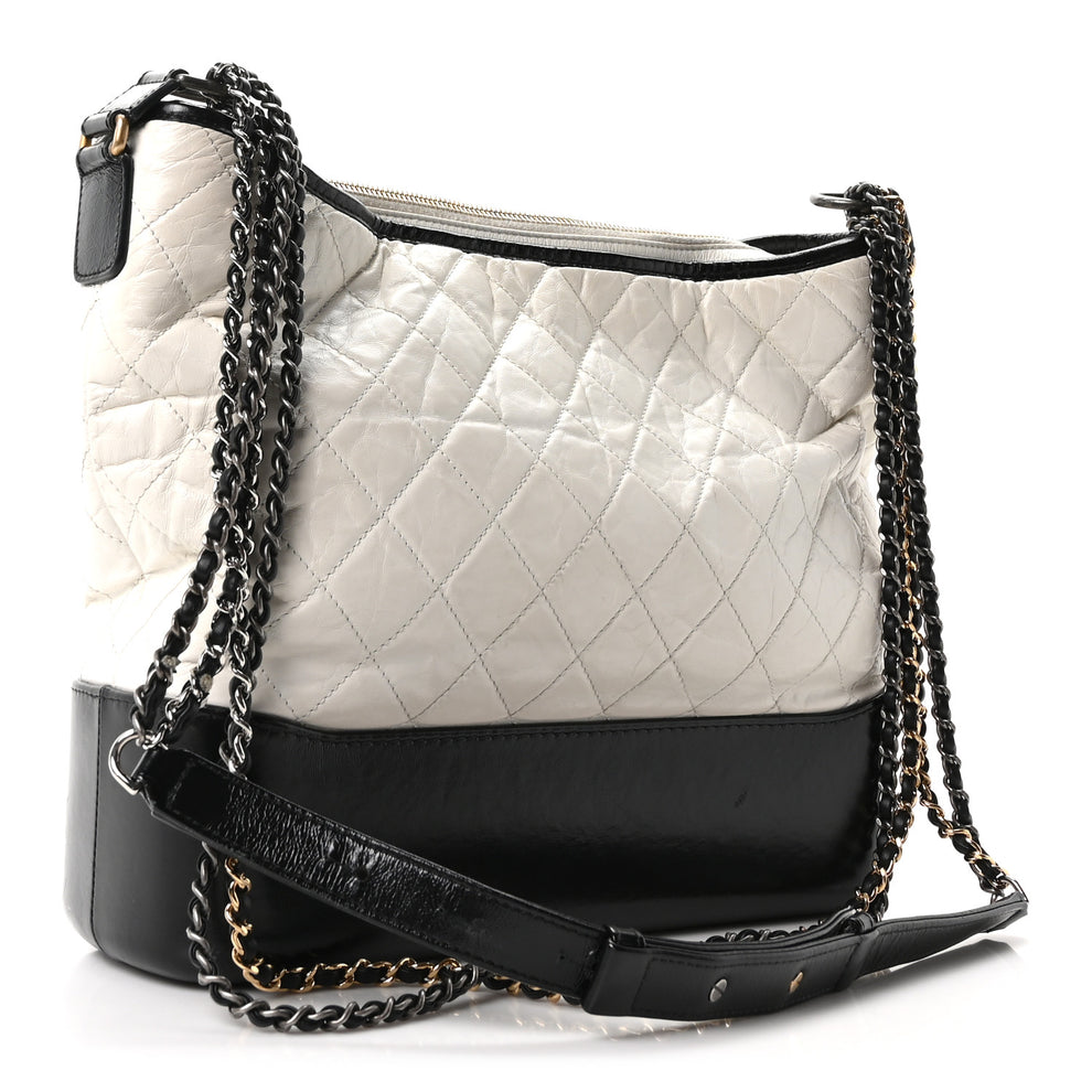Chanel Aged Calfskin Quilted Large Gabrielle Hobo White Black 1889749 ...