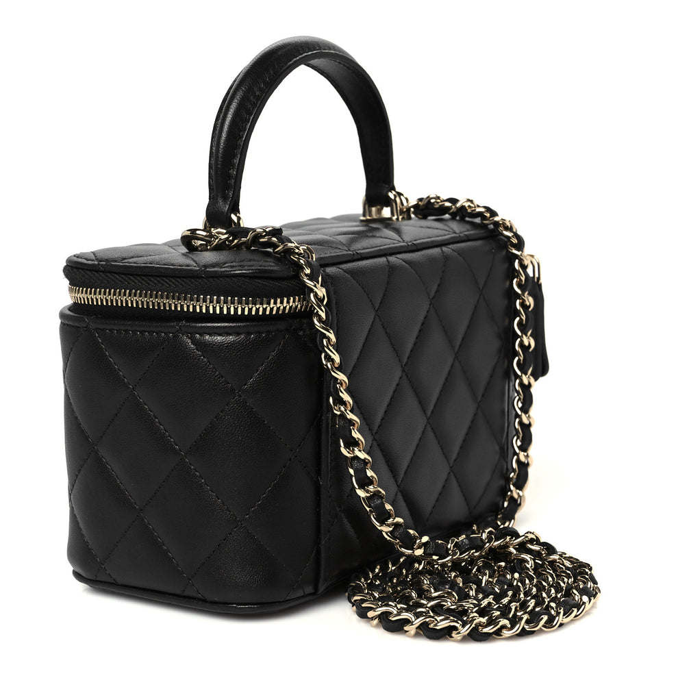 Chanel Lambskin Quilted Small Top Handle Vanity Case With Chain Black ...