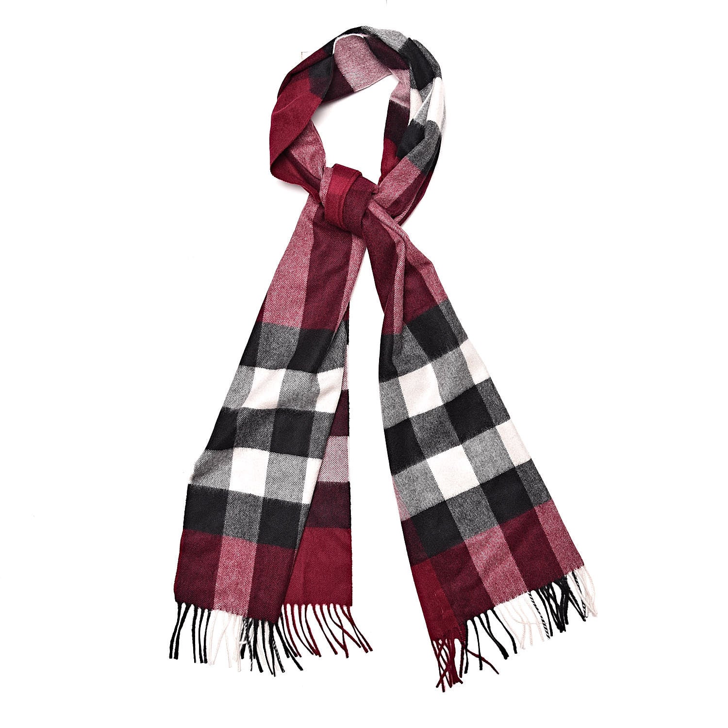 Burberry Cashmere Giant Check Fringe Scarf Claret 442236 – FASHIONPHILE