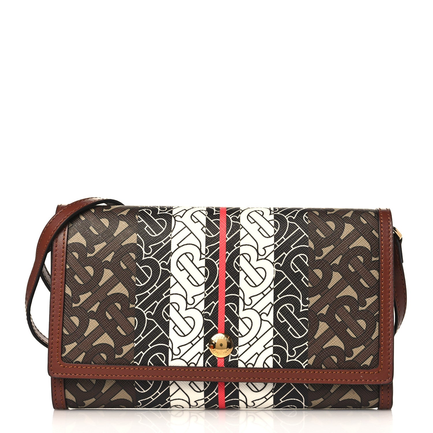 Burberry E-Canvas Monogram Stripe Hannah Wallet Bridle Brown 1195380 ...