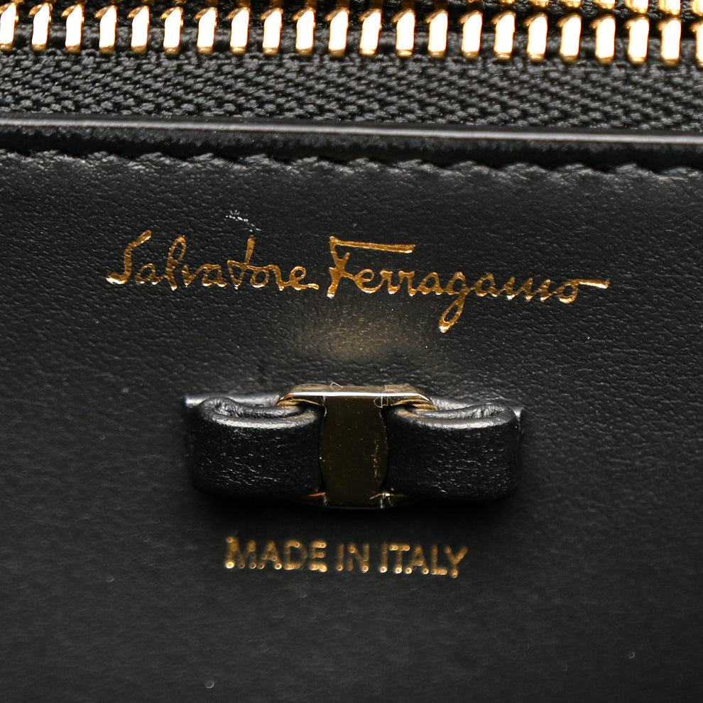 Salvatore Ferragamo Smooth Calfskin Vara Bow Chain Flap Crossbody Navy ...