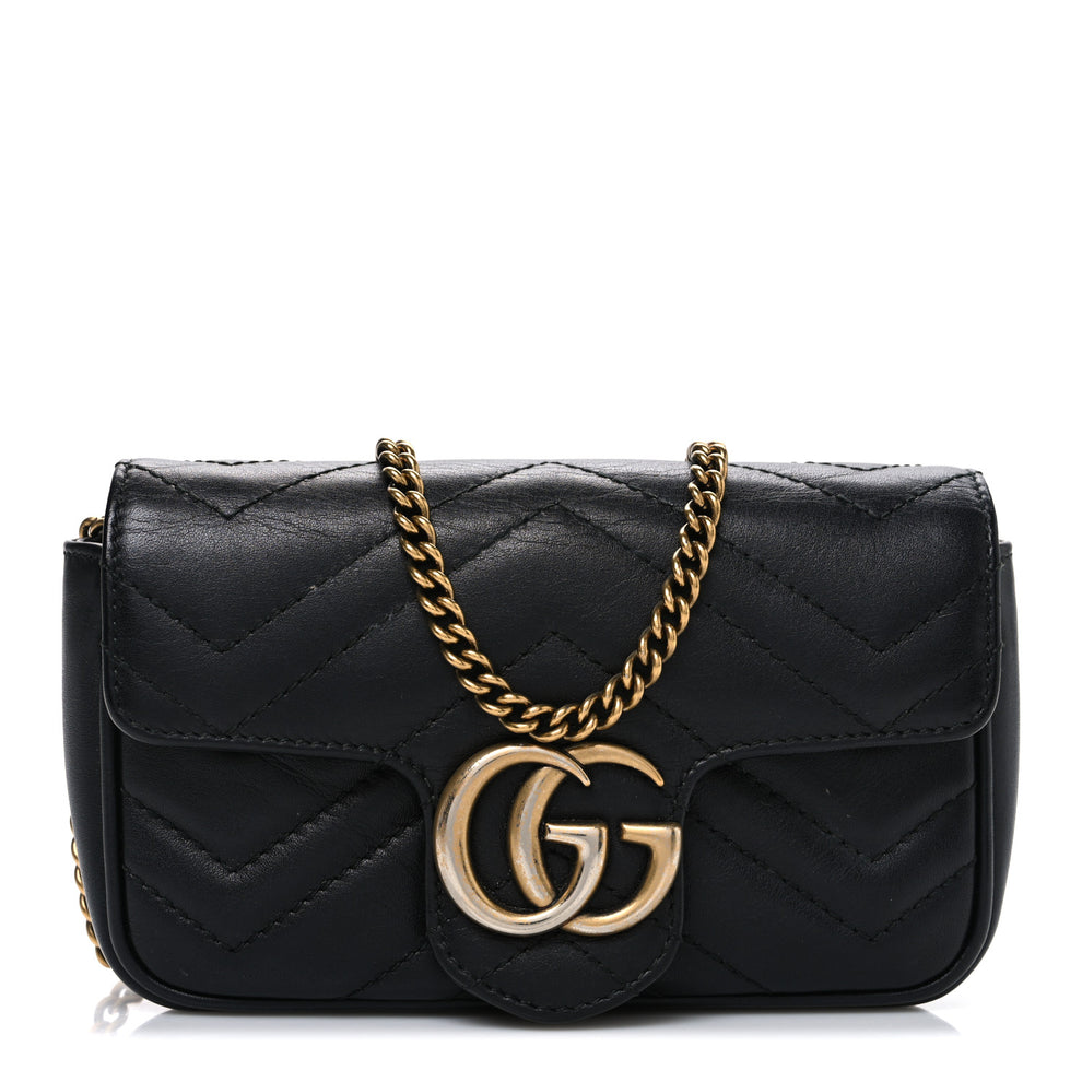 Gucci Calfskin Matelasse Super Mini GG Marmont Shoulder Bag Black ...