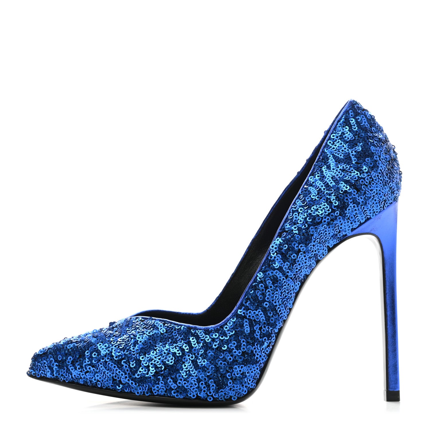 Saint Laurent Sequin Paris 105 V Cut Pumps 37 Blue Roy 1013311 ...