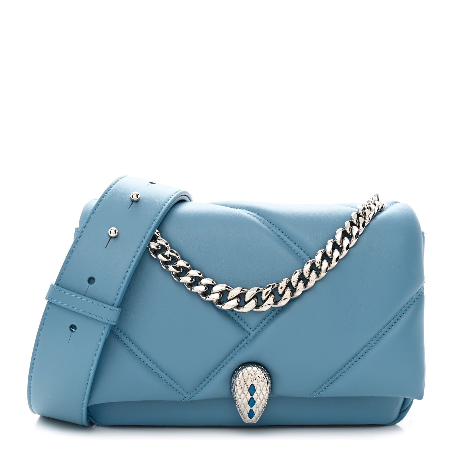 Bulgari Calfskin Matelasse Mini Serpenti Cabochon Crossbody Bag Blue ...