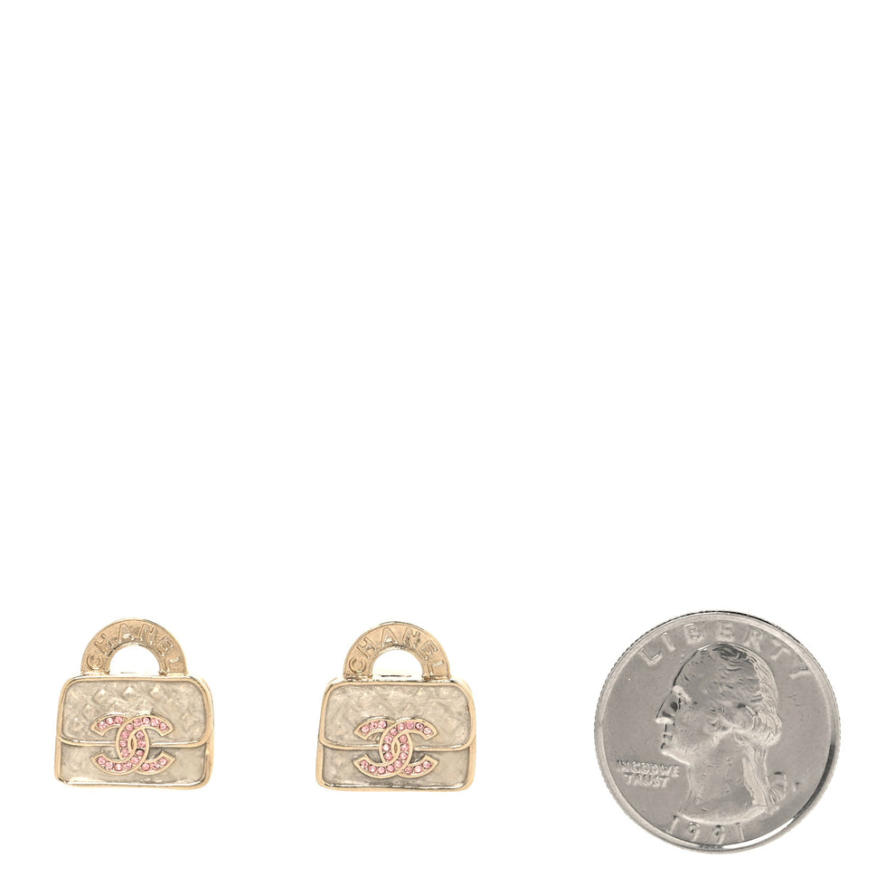 Chanel Metal Crystal Resin CC Top Handle Bag Clip On Earrings Pink ...