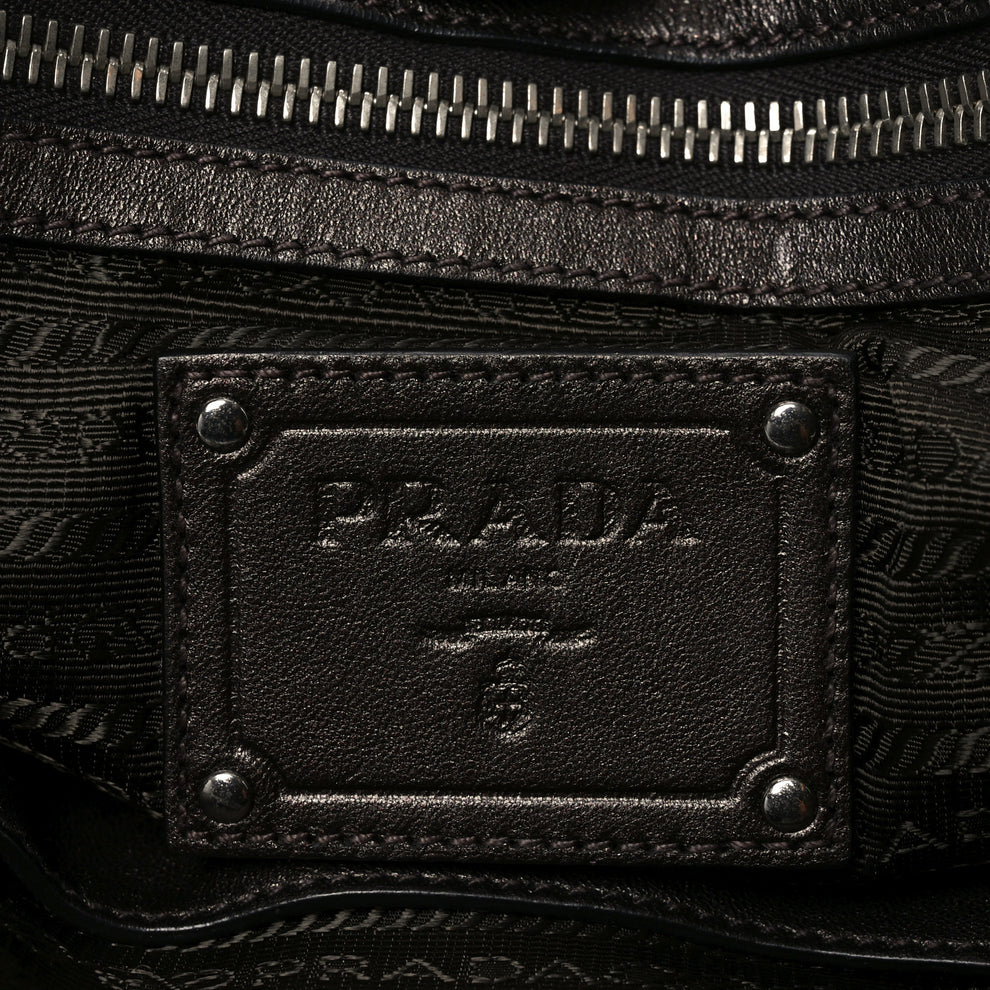 Prada Metallic Nappa Ruffle Hobo Grafite Mordore 1753306 – FASHIONPHILE