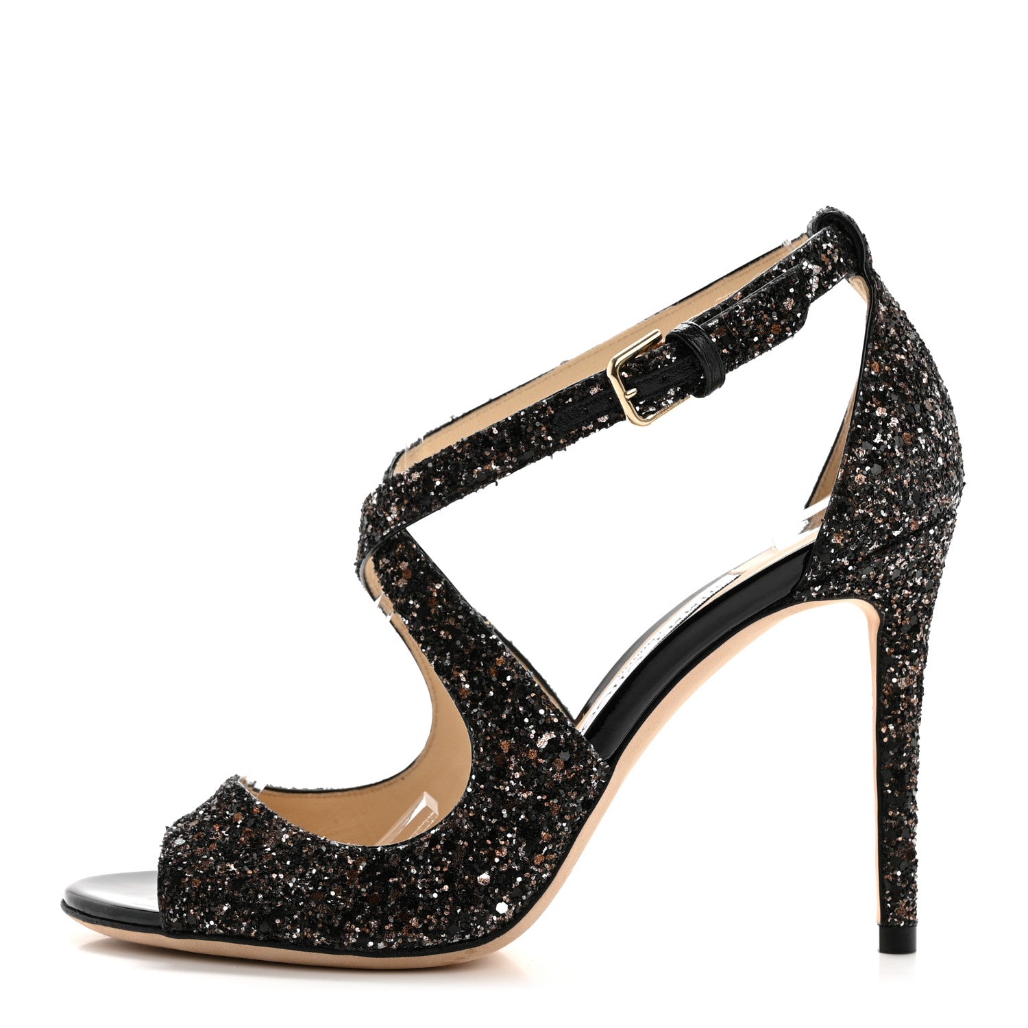 Jimmy Choo Coarse Glitter Emily 100 Sandals 37.5 Black 1607980 ...