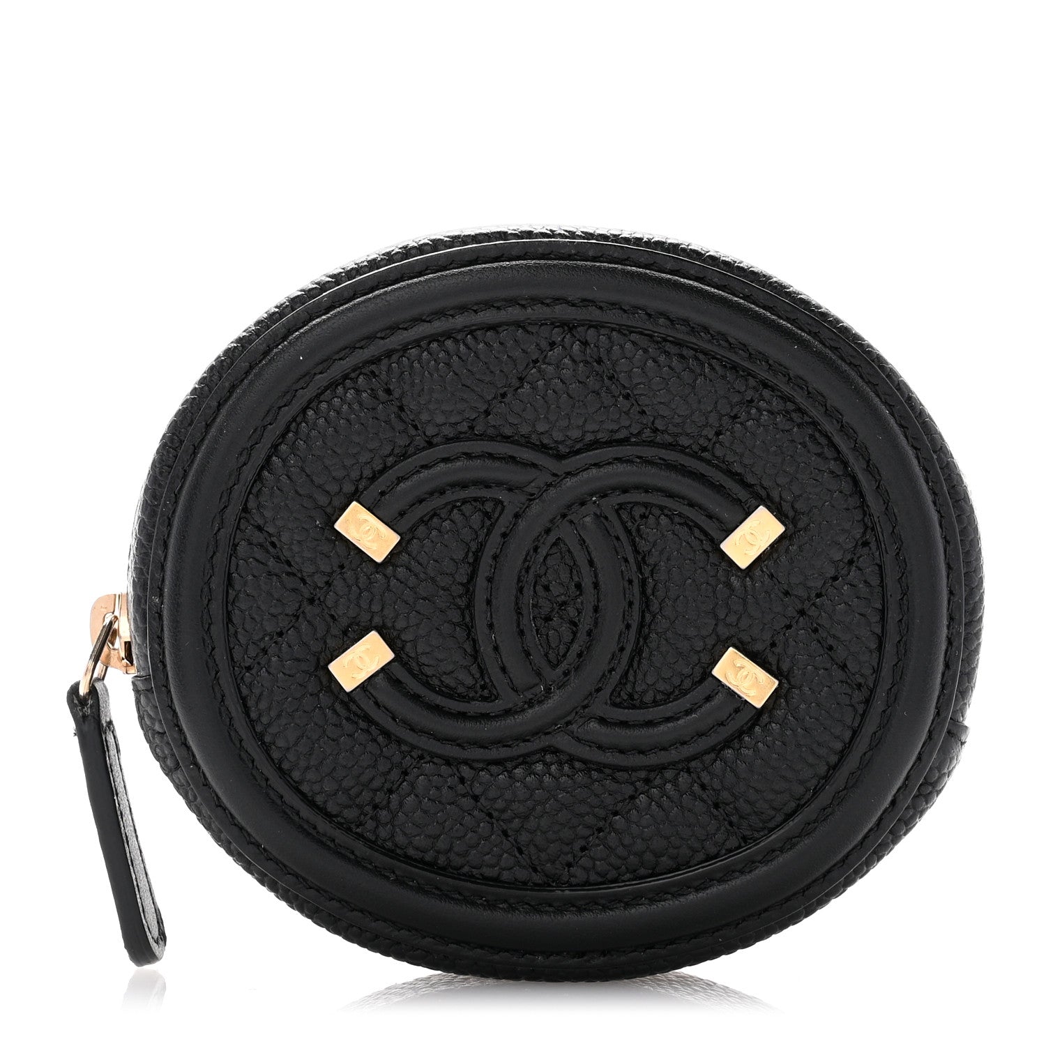 Chanel Caviar Quilted Filigree Zip Around Classic Coin Purse Black ...