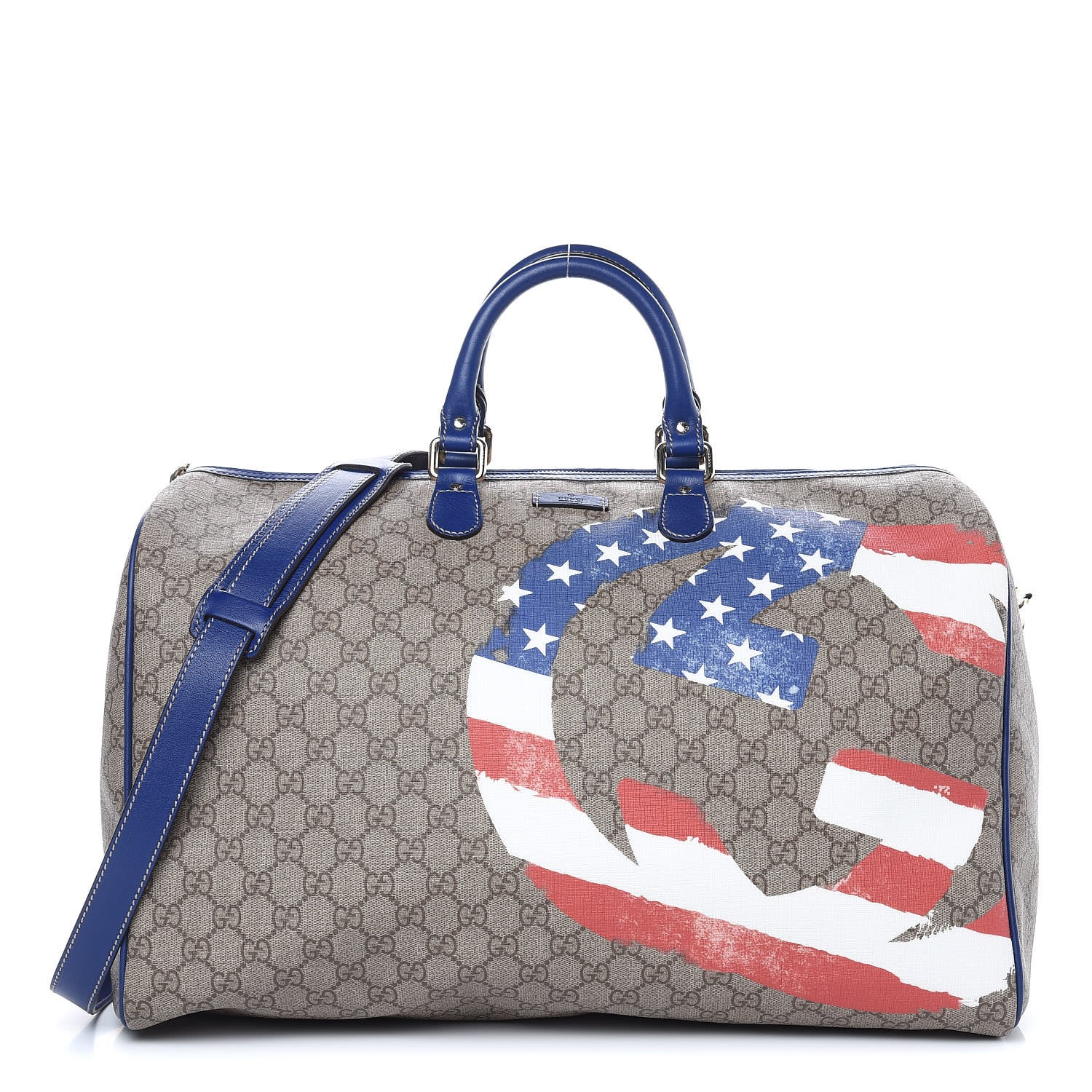 Gucci GG Plus Monogram Large Boston USA Flag Unicef Duffle Blue 433962 ...