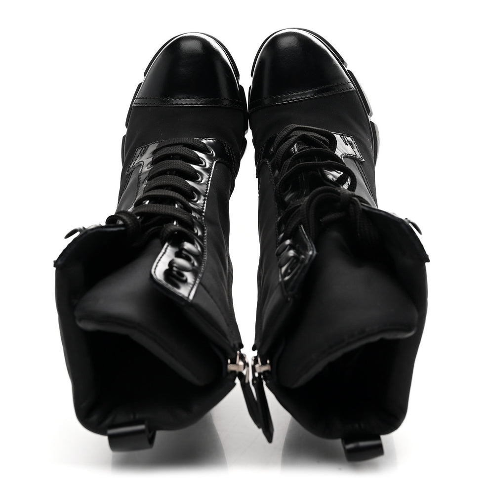 Prada Vitello Montana Re-Nylon Metal Triangle Logo 110mm Ankle Boots 36 ...