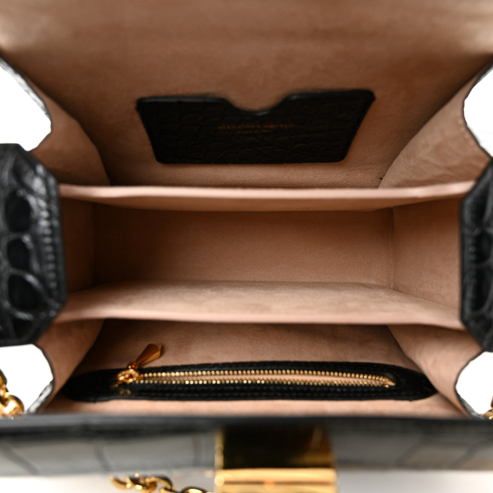 Alexander McQueen Calfskin Crocodile Embossed Box Shoulder Bag 19 Black ...