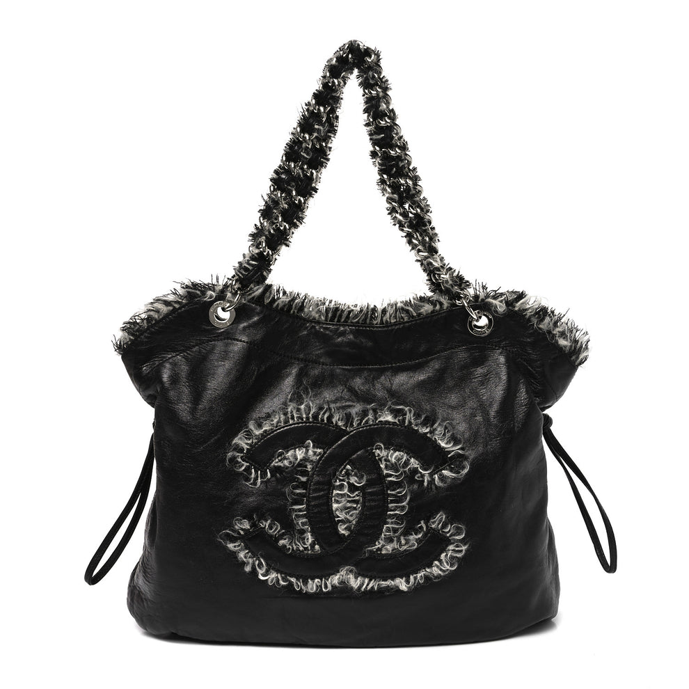 Chanel Tweed Lambskin Drawstring Tweedy Tote Black 1792051 – FASHIONPHILE