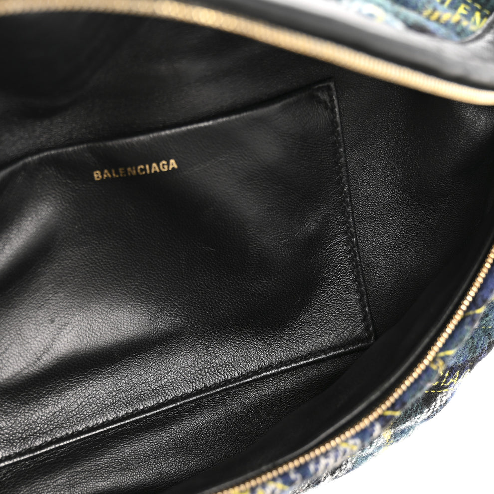 Balenciaga Wool Plaid Diagonal Allover Logo Matelasse XS Souvenir Belt ...