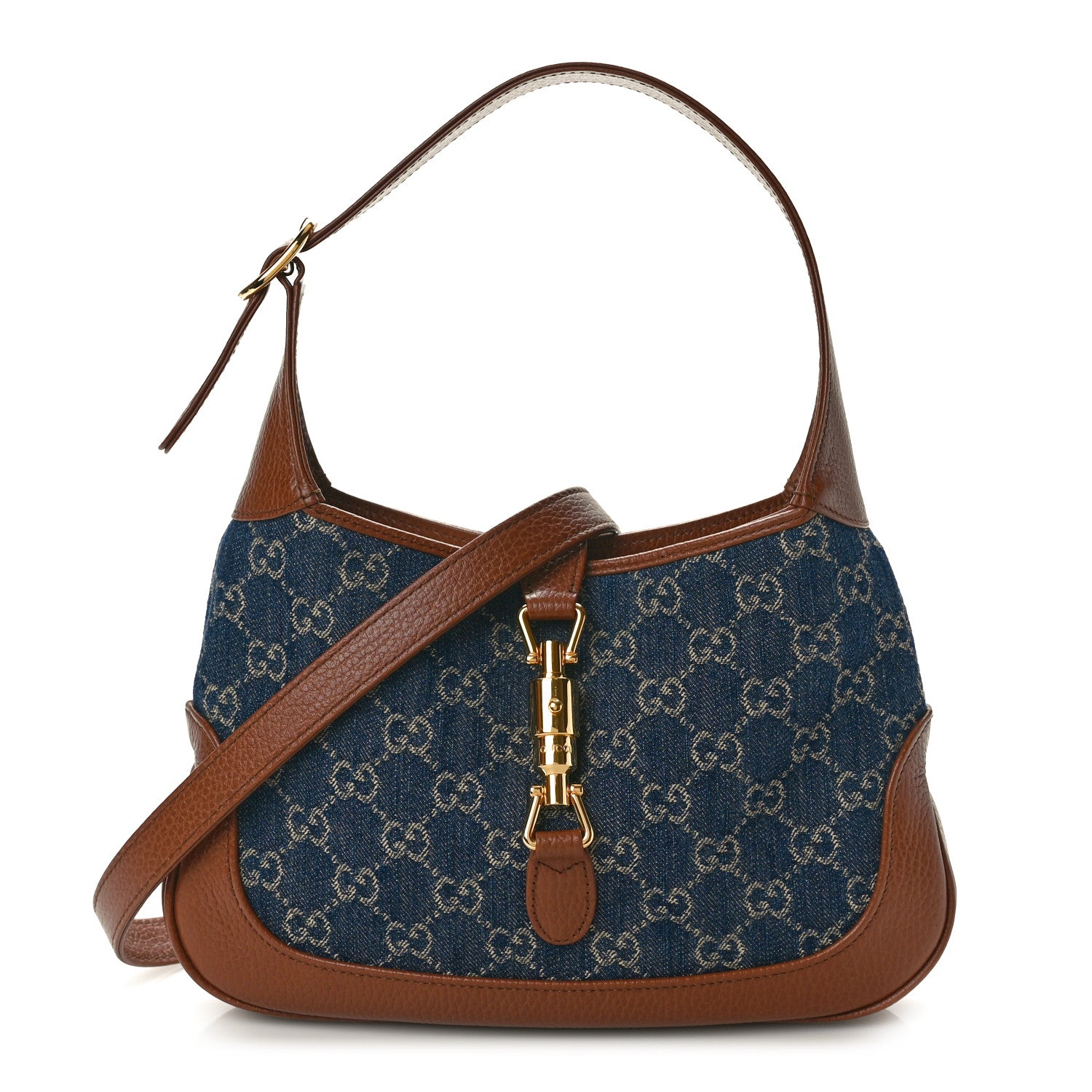 Gucci New Denim GG Monogram Calfskin Small Jackie 1961 Hobo Blue Tea ...