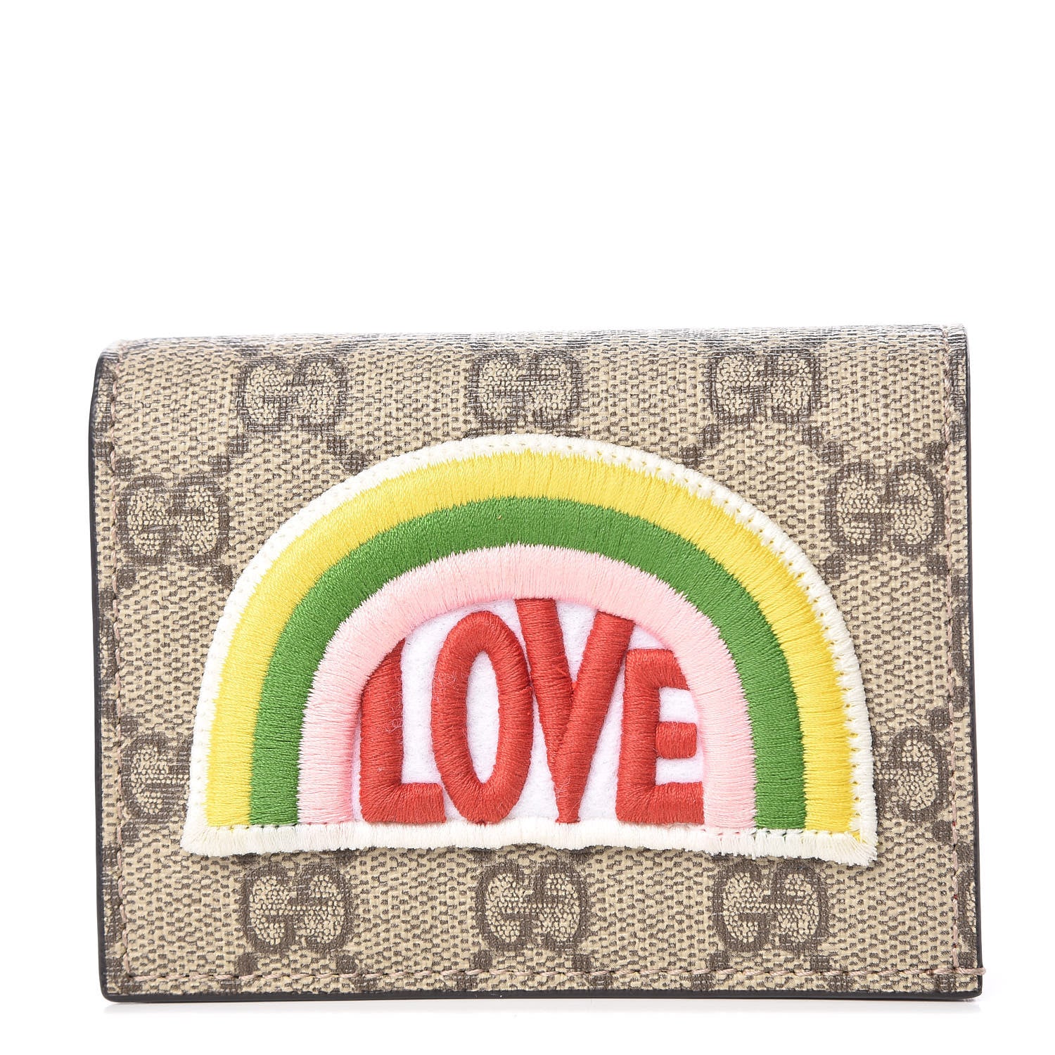 Gucci Soft GG Supreme Monogram Rainbow Embroidered Card Case Wallet ...