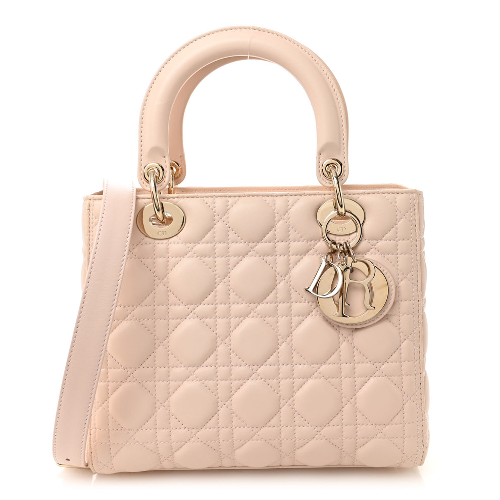 Christian Dior Lambskin Cannage Medium Lady Dior Powder Pink 1785191 ...