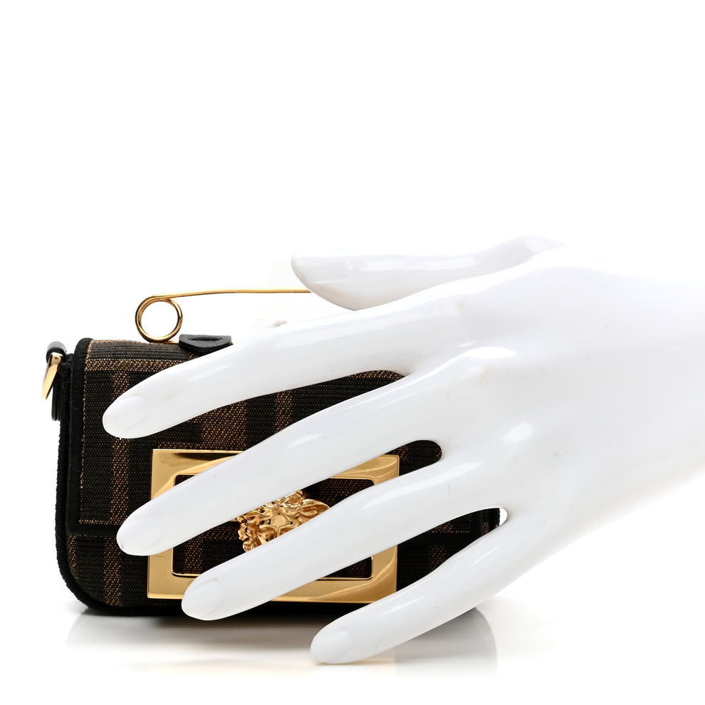 Fendi X VERSACE Fabric Jacquard Fendace FF Nano Brooch Baguette Tobacco ...