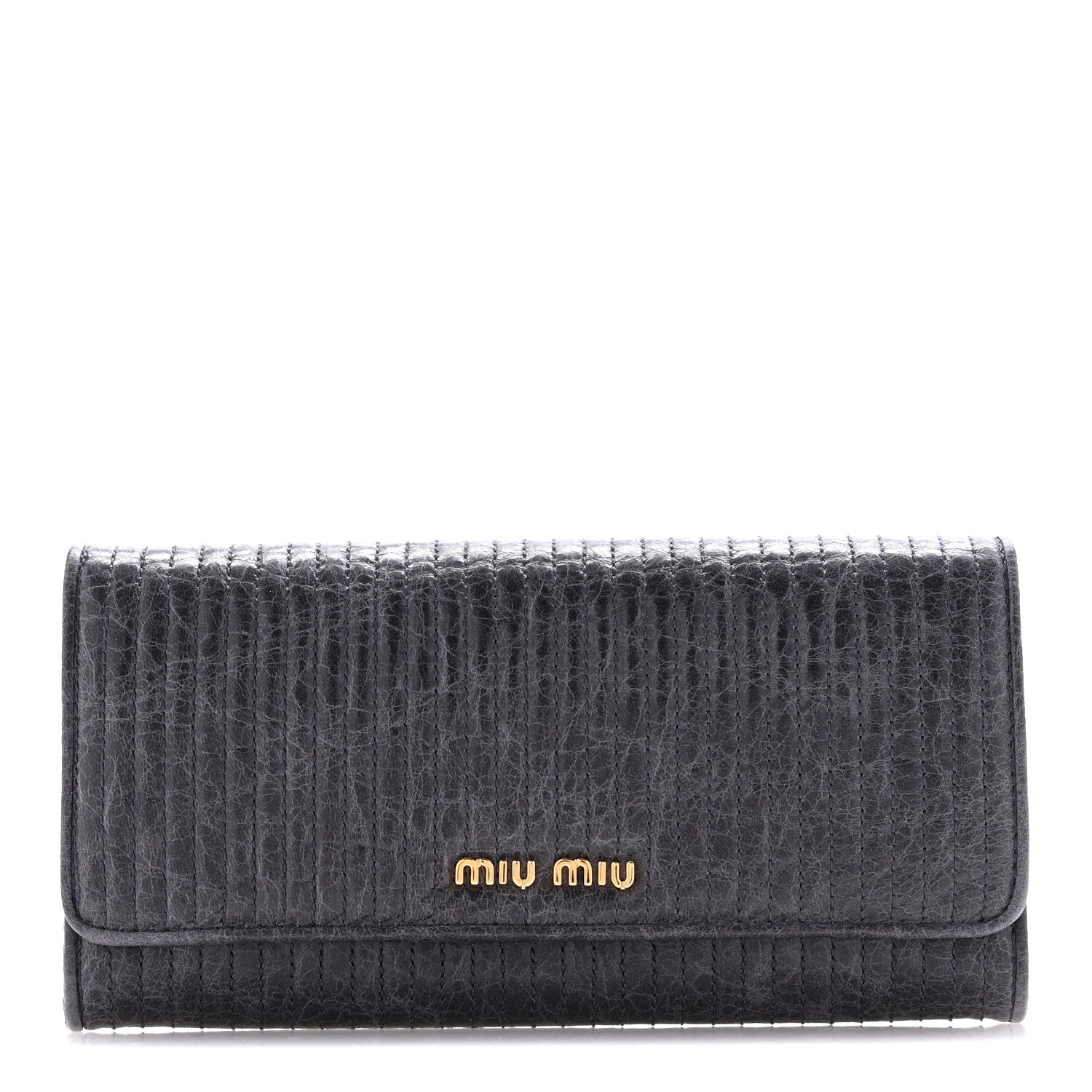 Miu Miu Distressed Nappa Vertical Quilted Flap Wallet Mirtillo 1654120 ...