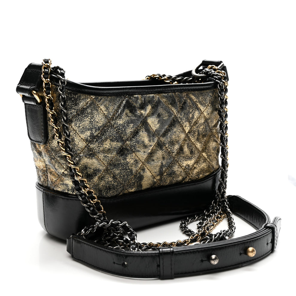 Chanel Metallic Crumpled Goatskin Quilted Small Gabrielle Hobo Black ...