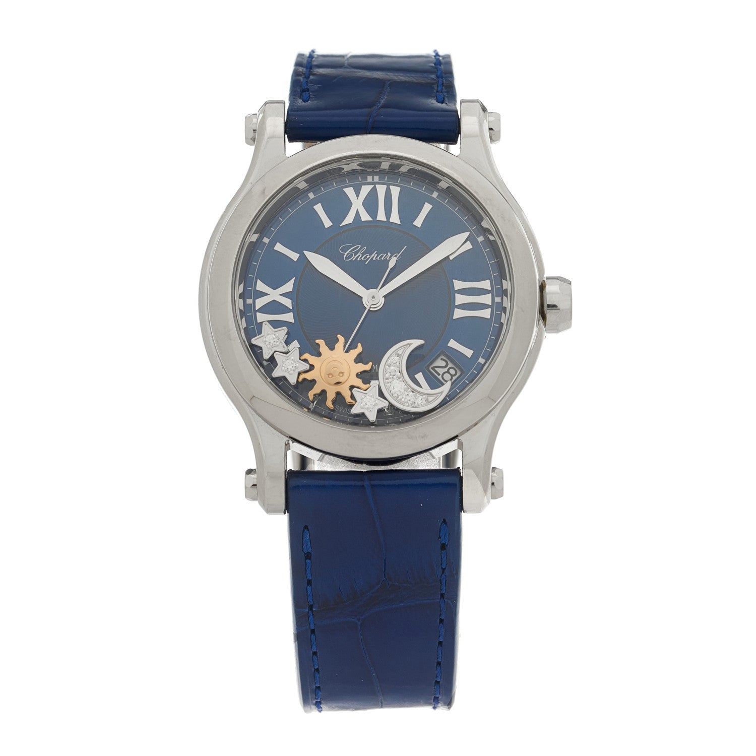 Chopard Stainless Steel Alligator Diamond 36mm Happy Sport Sun, Moon ...
