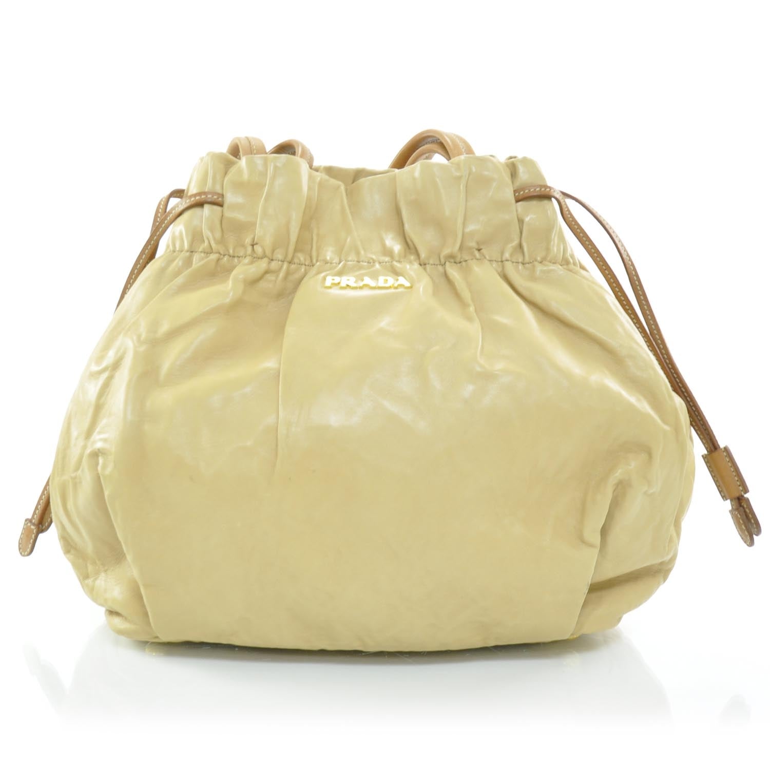 Prada Nappa Antique Drawstring Bag Cuoio 26358 – FASHIONPHILE