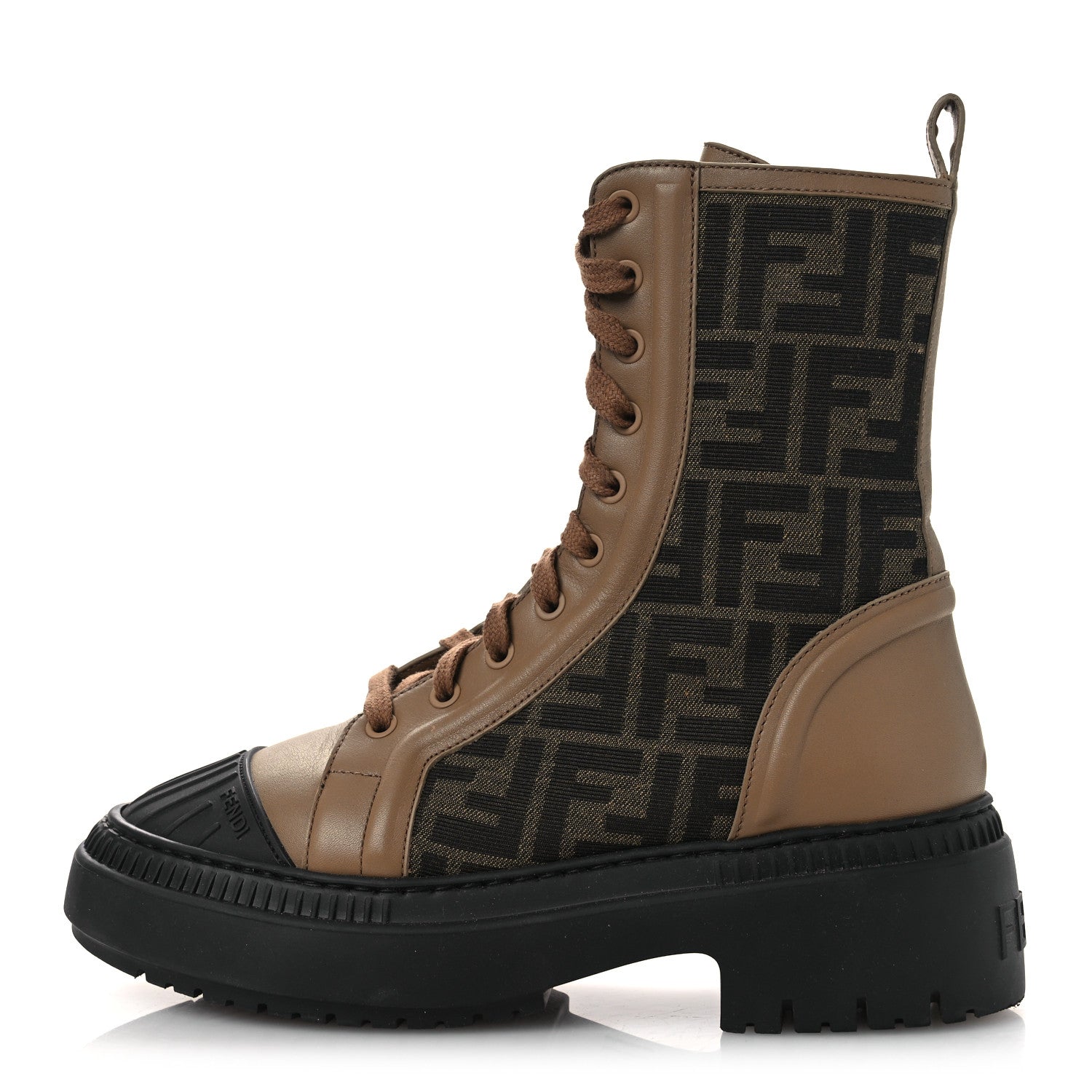 Fendi Fabric Jacquard Vitello FF Domino 50mm Biker Boots 38 Tobacco ...
