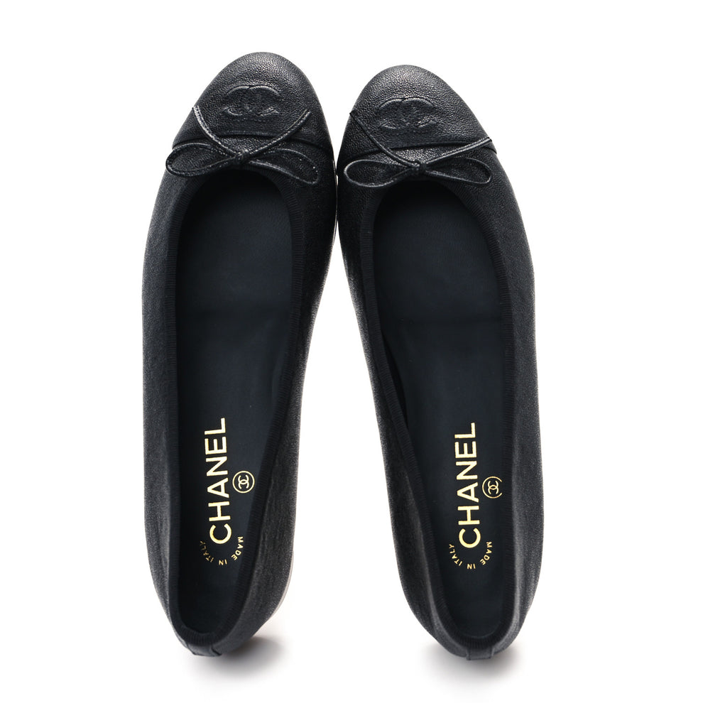 Chanel Caviar CC Cap Toe Ballerina Flats 41 Black 1691686 – FASHIONPHILE