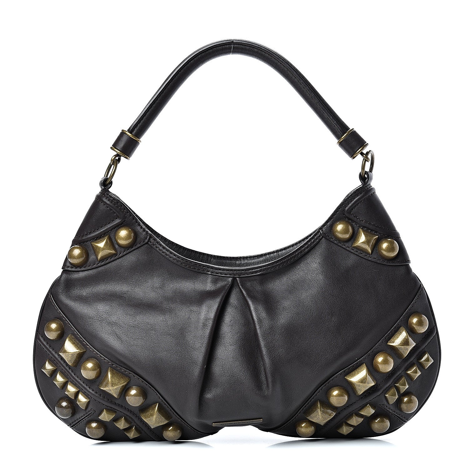 Burberry Calfskin Studded Medium Alverton Hobo Chocolate 541069 ...