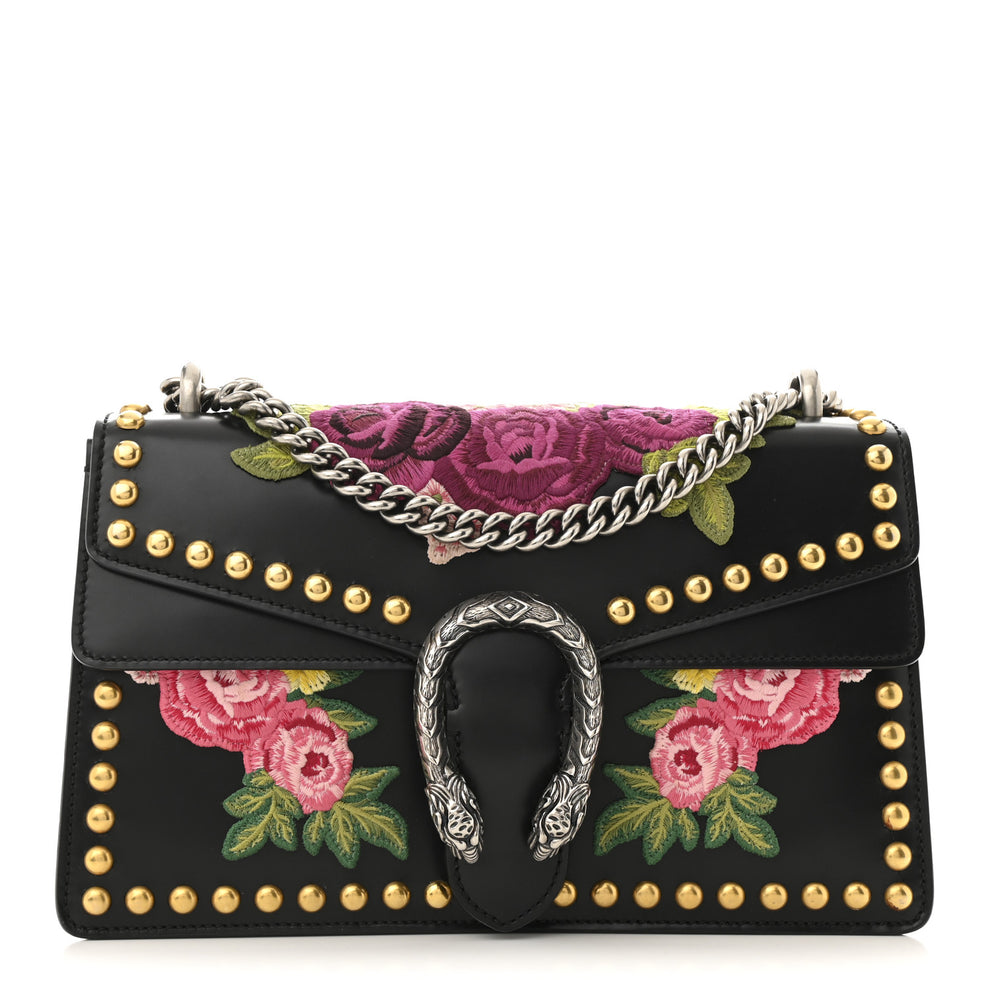 Gucci Calfskin Floral Embroidered Studded Small Dionysus Shoulder Bag ...