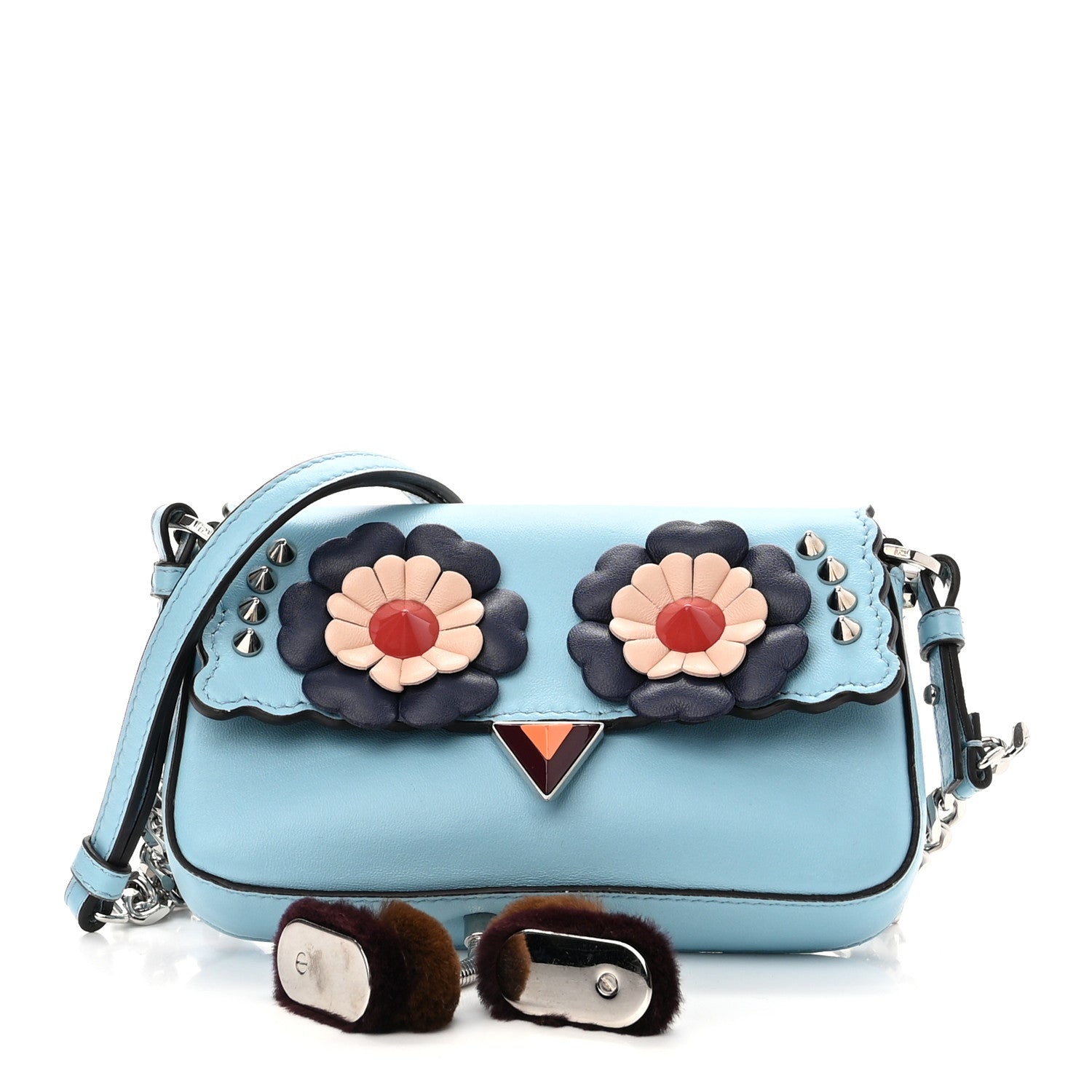 Fendi Calfskin Mink Fur Hypnoteyes Micro Baguette Turchese Pallido ...