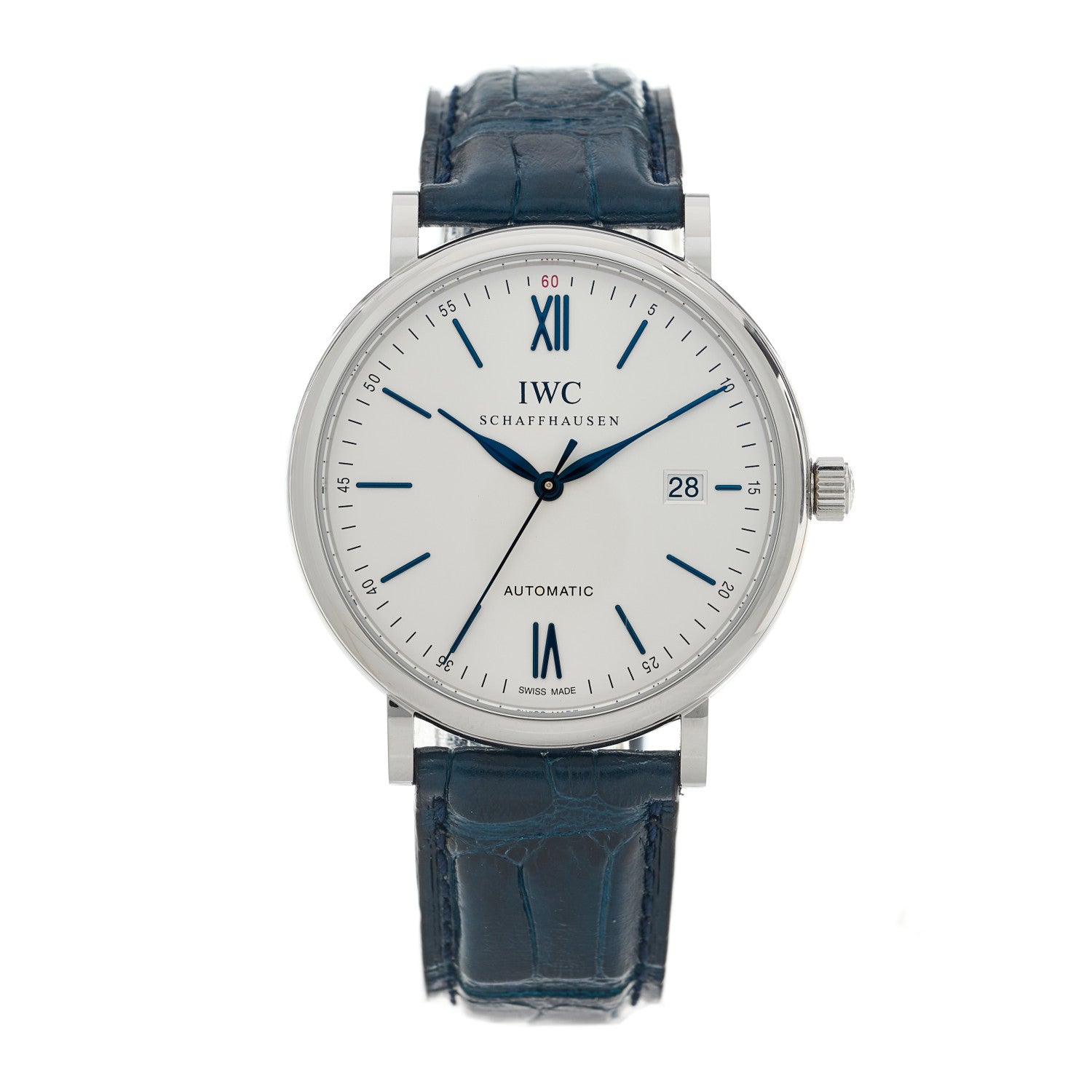 IWC Stainless Steel Alligator 40mm Portofino Automatic Watch IW356527 ...