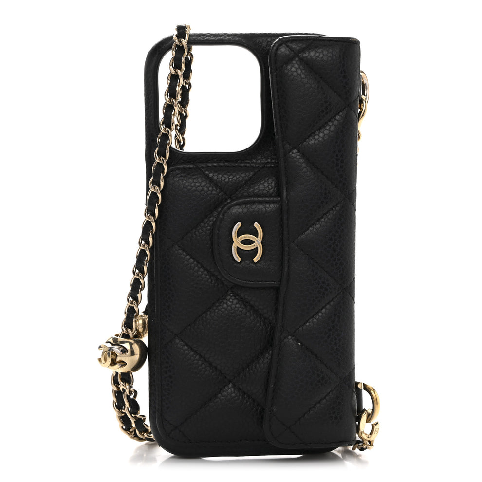 Chanel Caviar Quilted Pearl Crush iPhone 16 Pro Max Case With Chain ...