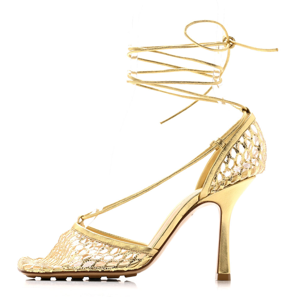 Bottega Veneta Mesh Nappa Stretch Ankle Tie 90mm Sandals 37 Gold ...