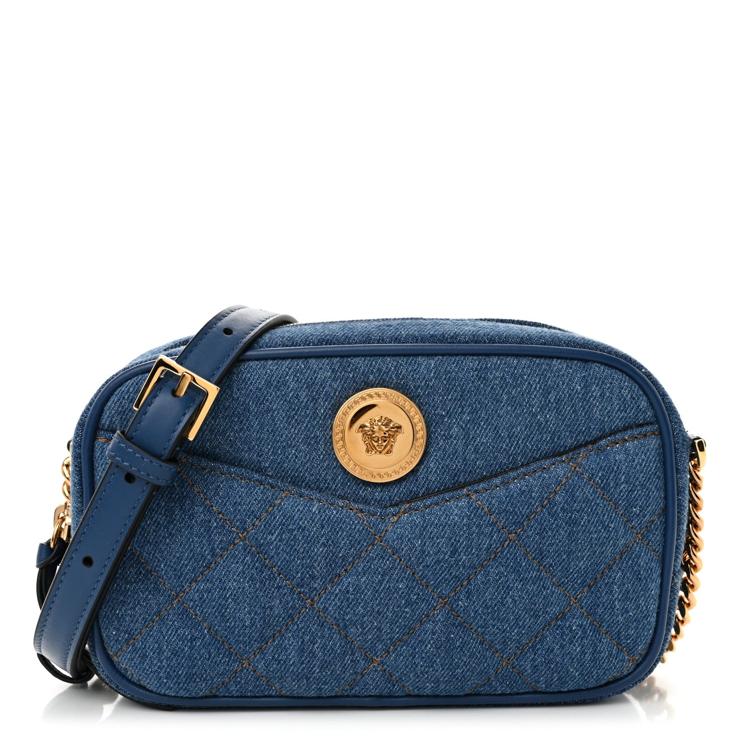 Versace Denim Quilted La Medusa Camera Bag Blue 1756668 – FASHIONPHILE