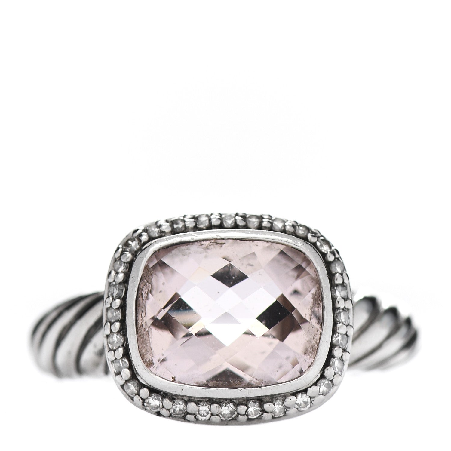 David Yurman Sterling Silver Diamond Morganite 10mm Noblesse Ring 54 6. ...
