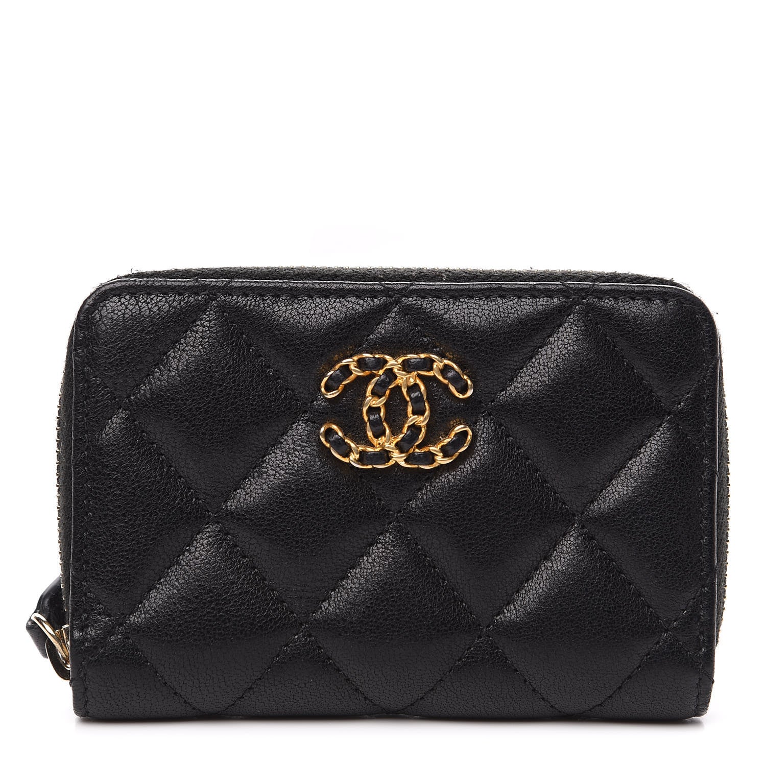 Chanel Goatskin Quilted Chanel 19 Zip Around Coin Purse Wallet Black ...