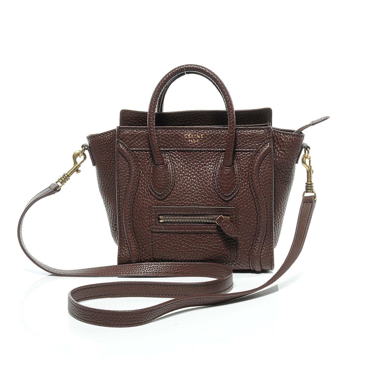 Celine Drummed Leather Nano Luggage Chocolate 52504 – FASHIONPHILE